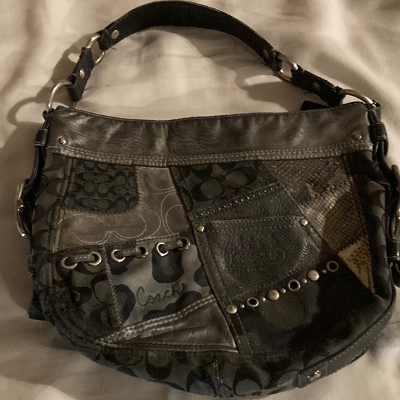 Coach | Bags | Coach Womens Patchwork Shoulder Bag Black And Gray ...